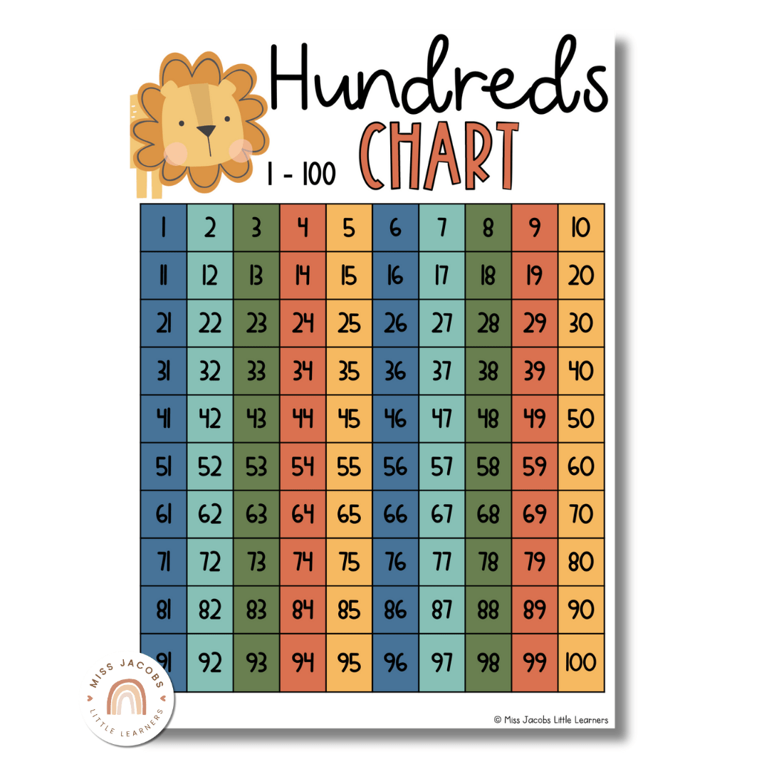 Hundreds Chart | Cute Jungle Animals