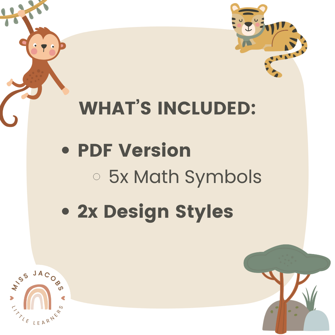 Large Math Symbols | Cute Jungle Animals - Miss Jacobs Little Learners