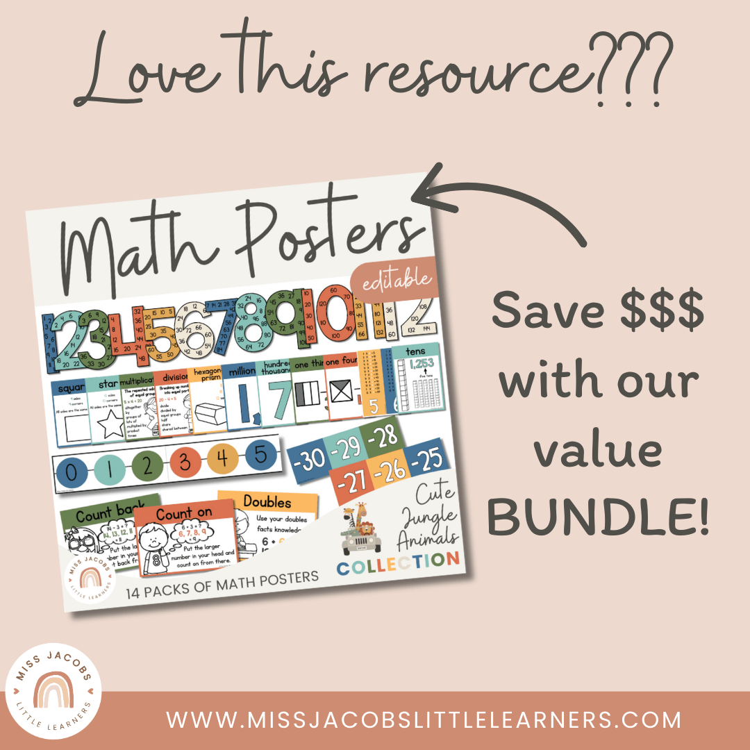 Math Number Posters with Ten Frames | Cute Jungle Animals