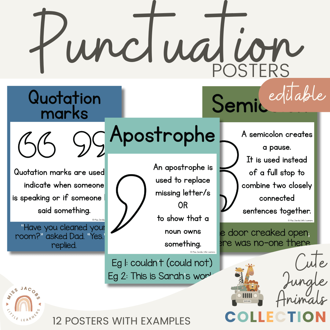 Punctuation Posters | Cute Jungle Animals