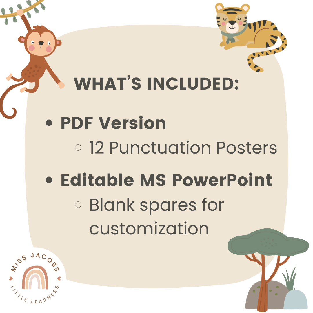 Punctuation Posters | Cute Jungle Animals – Miss Jacobs Little Learners