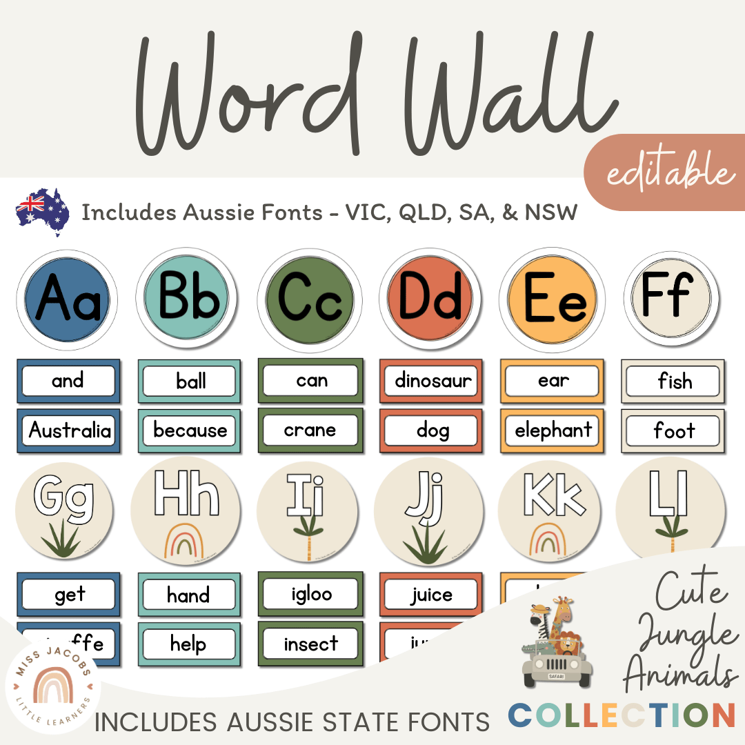 Alphabet Word Wall | Cute Jungle Animals