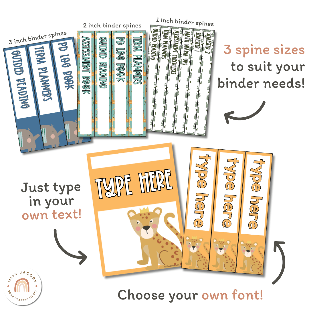 Binder Covers and Spines | Cute Jungle Animals