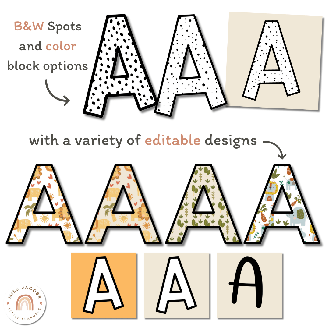 Bulletin Board Lettering Pack | Cute Jungle Animals
