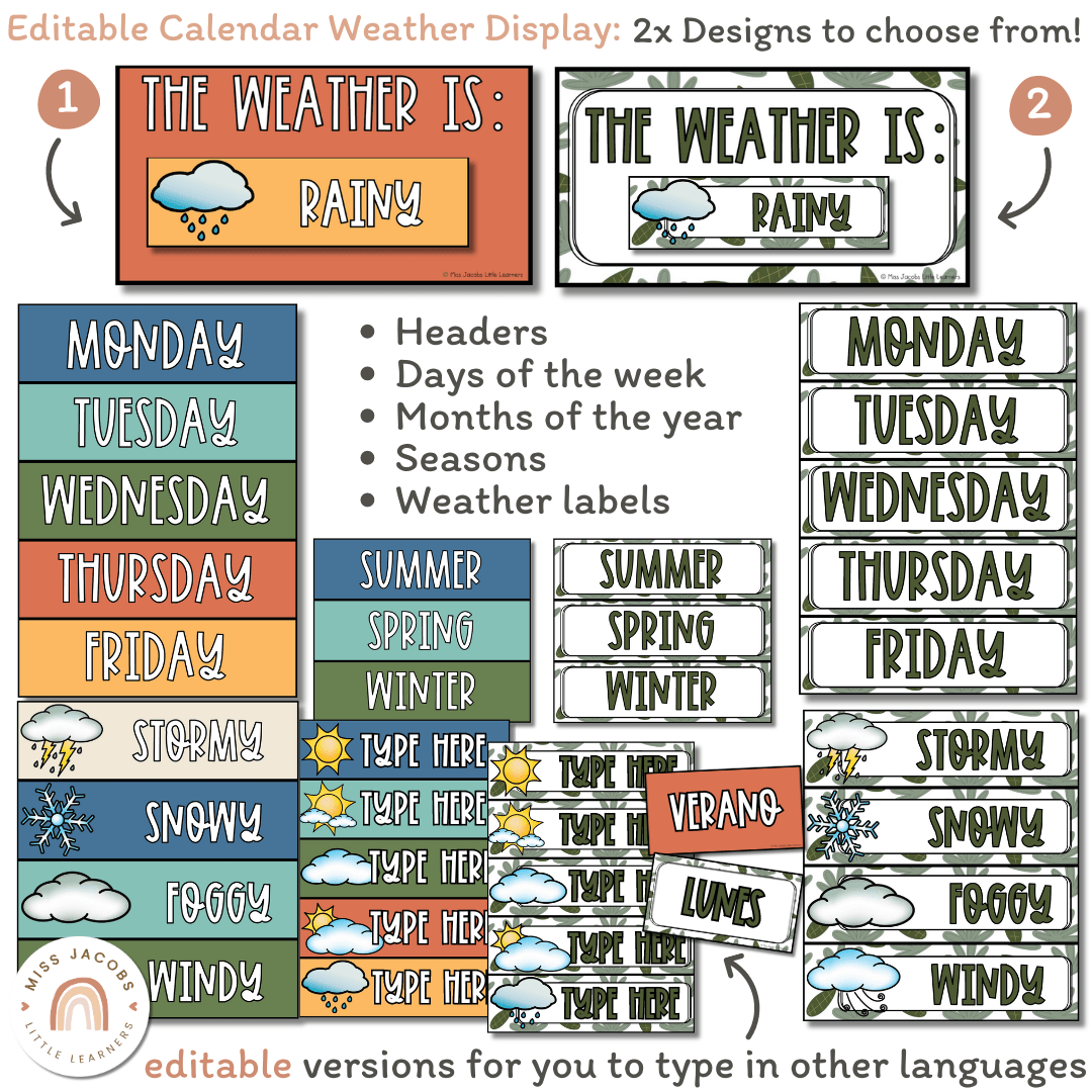 Classroom Calendar & Weather Display | Cute Jungle Animals