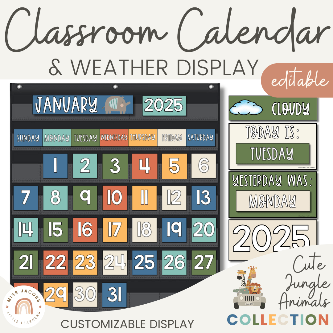 Classroom Calendar & Weather Display | Cute Jungle Animals