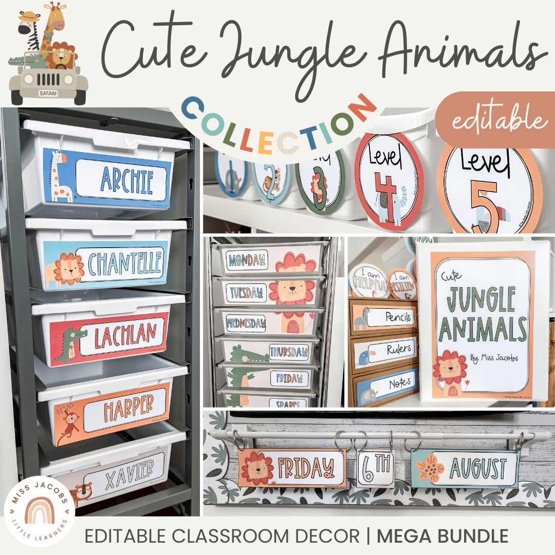 Classroom Decor Bundle | Cute Jungle Animals - Miss Jacobs Little Learners