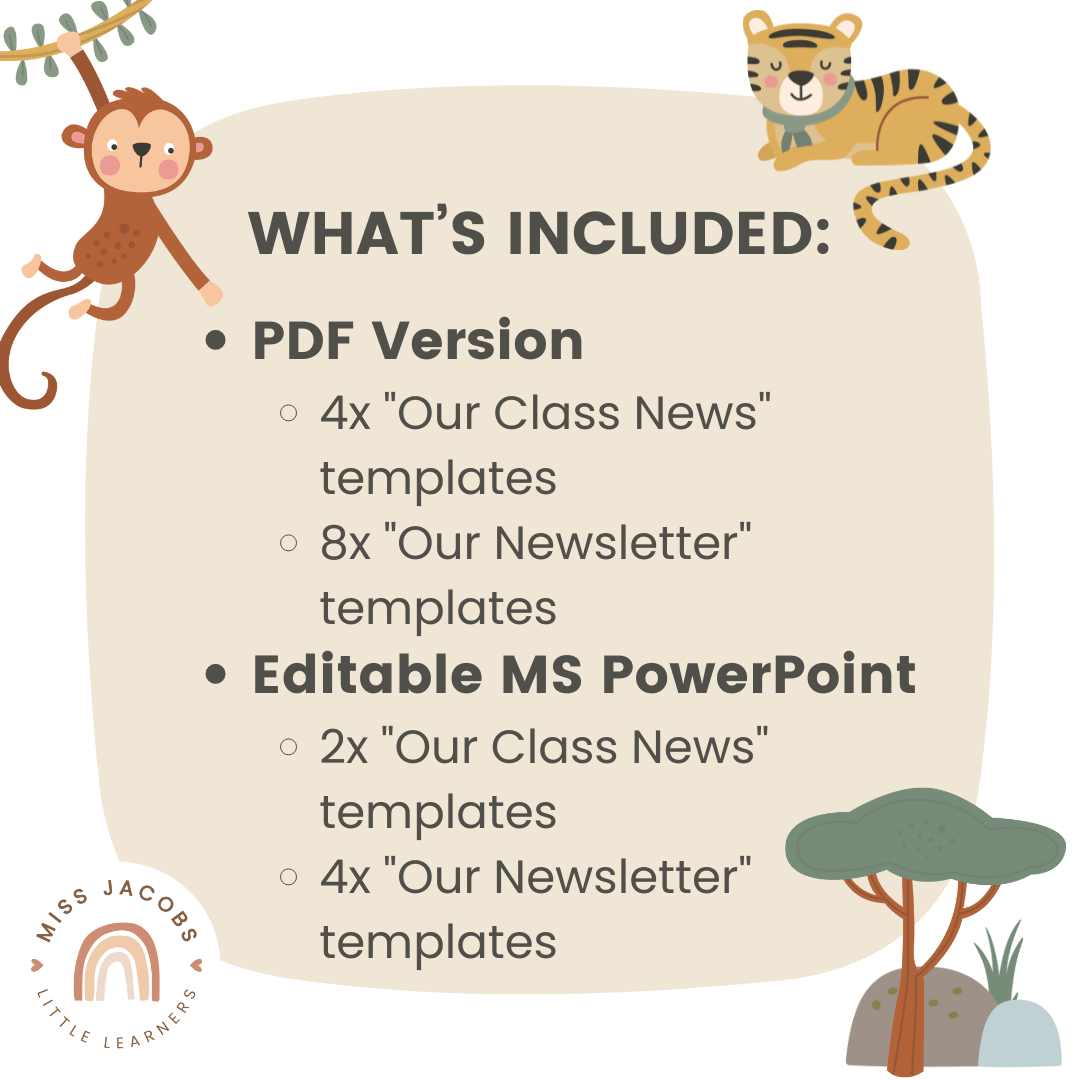 Classroom Newsletter Templates | | Cute Jungle Animals