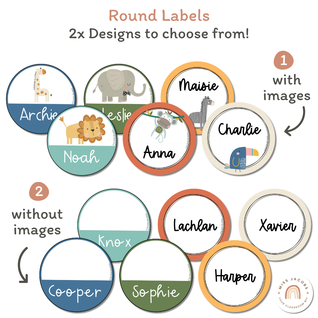 Classroom Supply Labels & Name Tags | Cute Jungle Animals