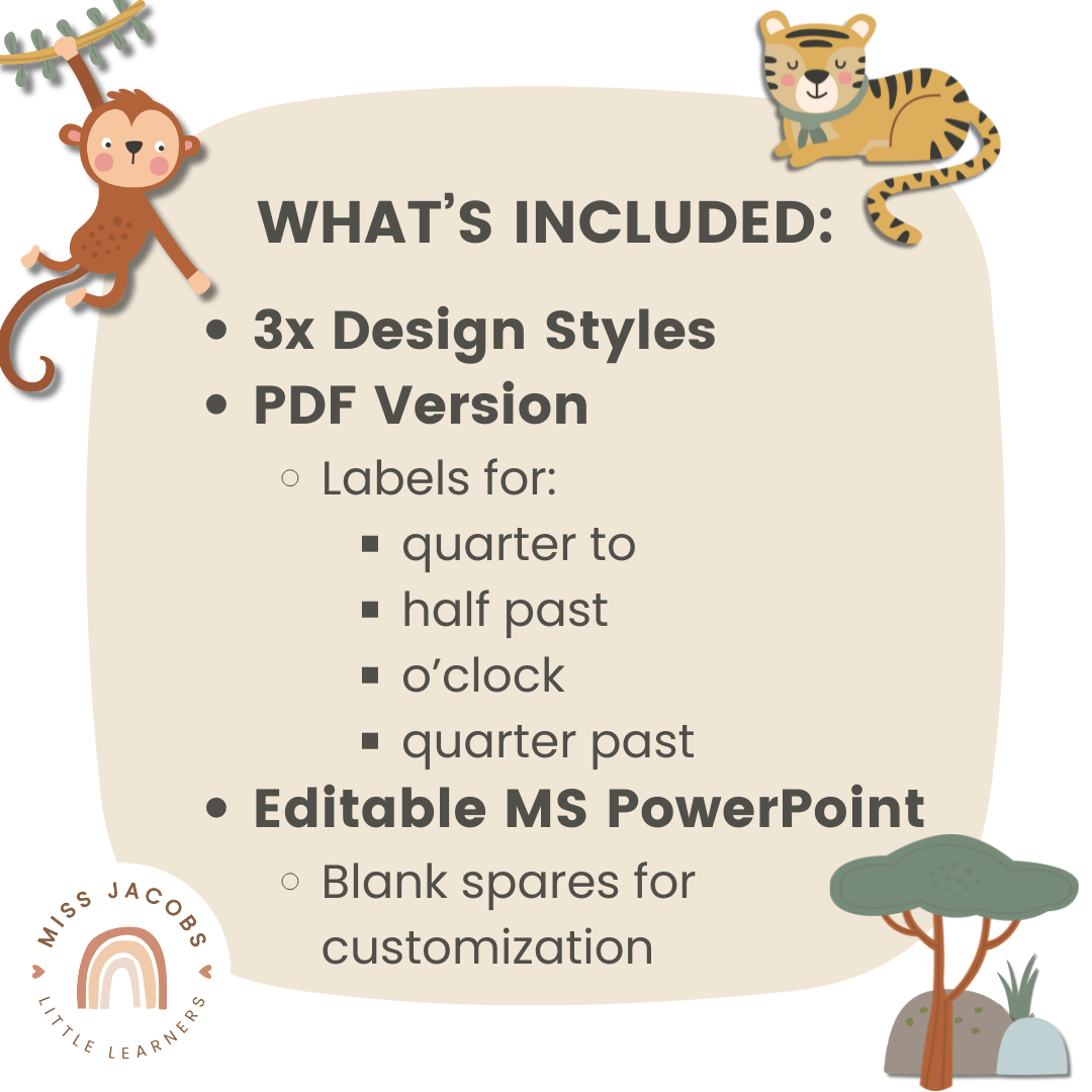 Clock Numbers | Cute Jungle Animals