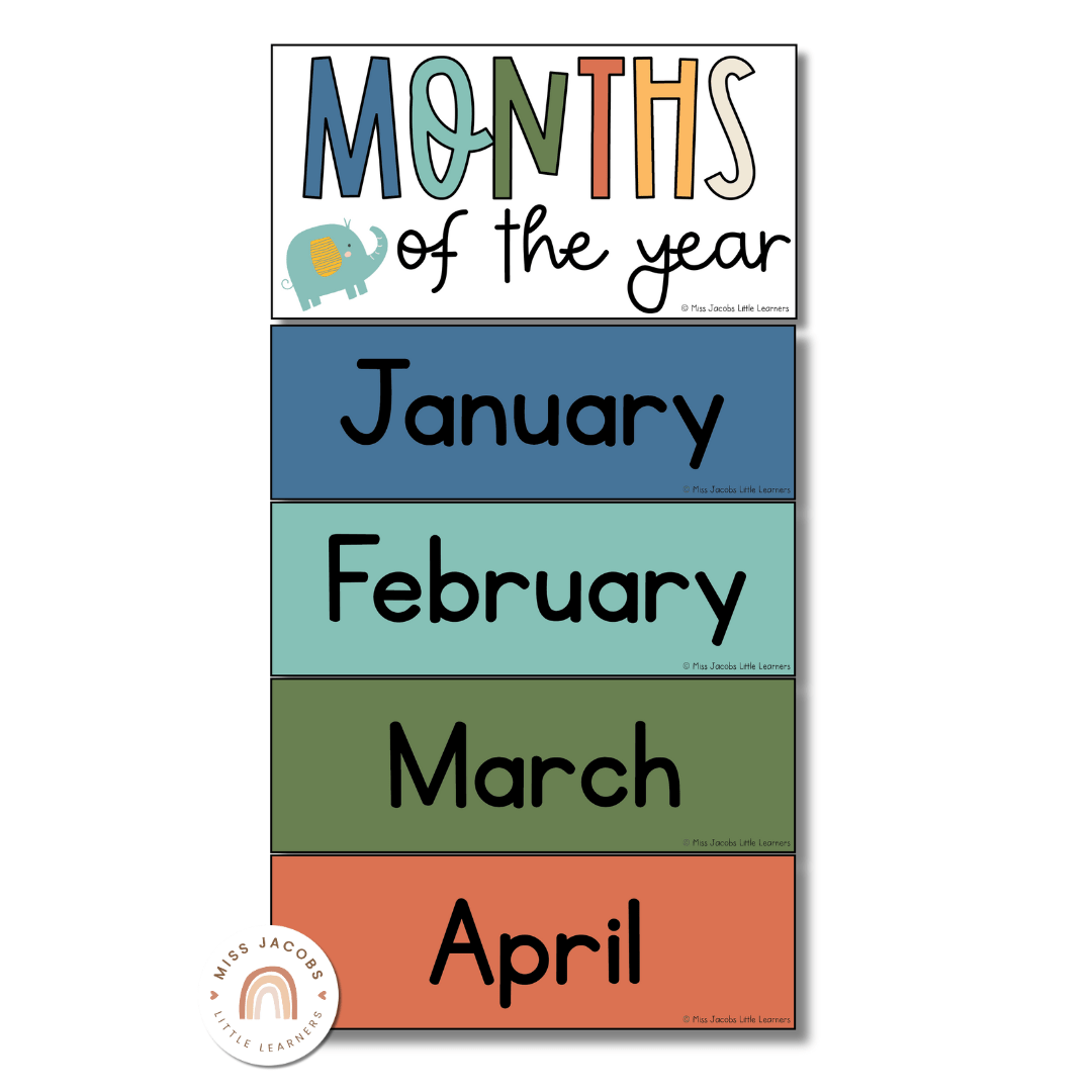 Days and Months Flashcards | Cute Jungle Animals