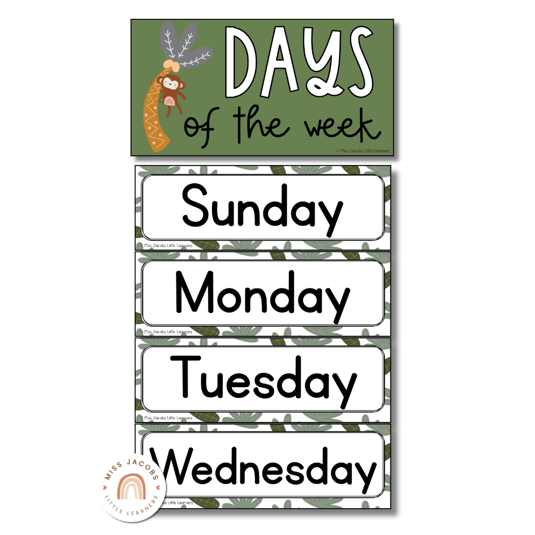 Days and Months Flashcards | Cute Jungle Animals