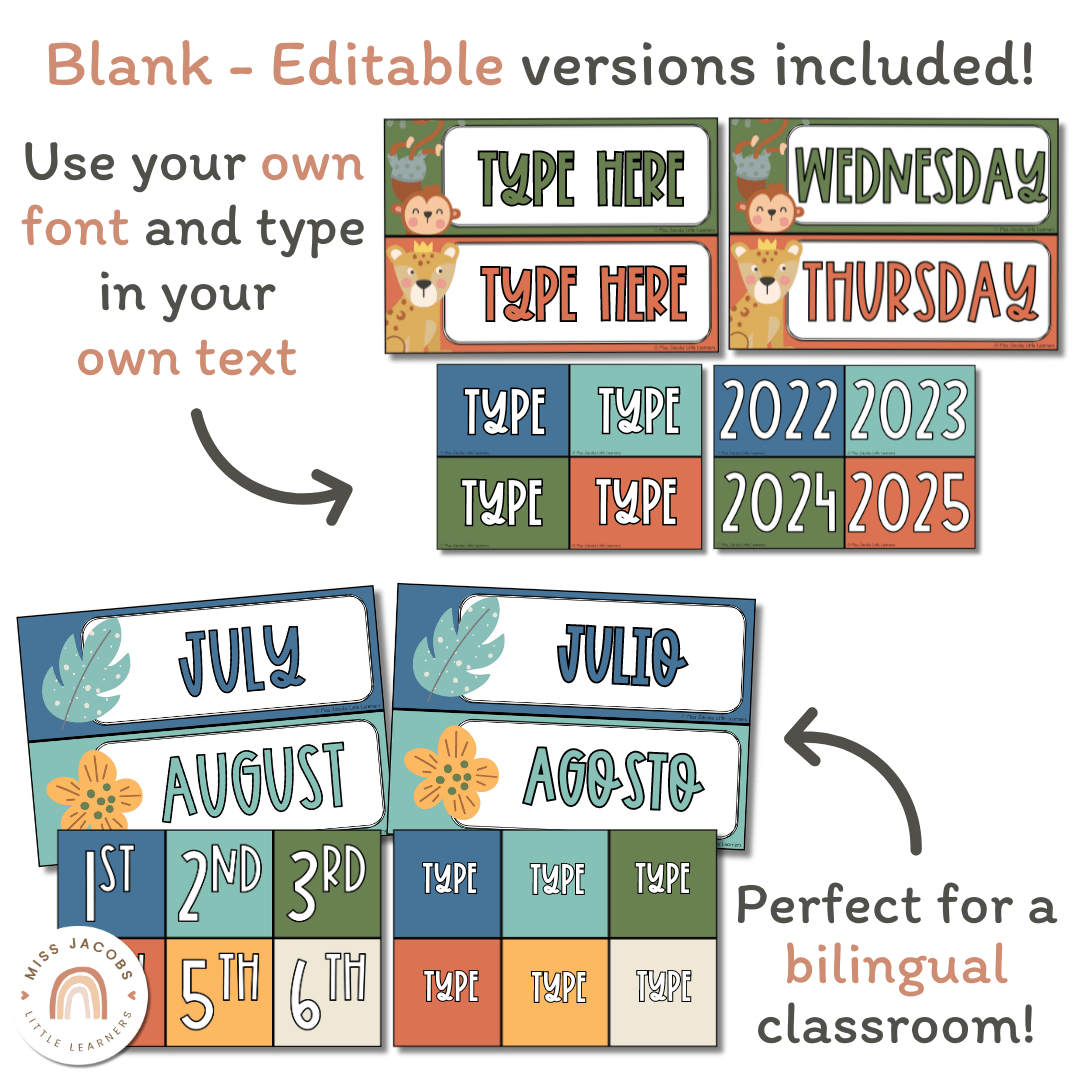 Flip Calendar | Cute Jungle Animals - Miss Jacobs Little Learners