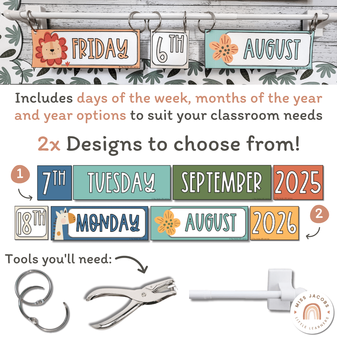 Flip Calendar | Cute Jungle Animals - Miss Jacobs Little Learners