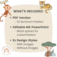Synonym Posters | Cute Jungle Animals – Miss Jacobs Little Learners