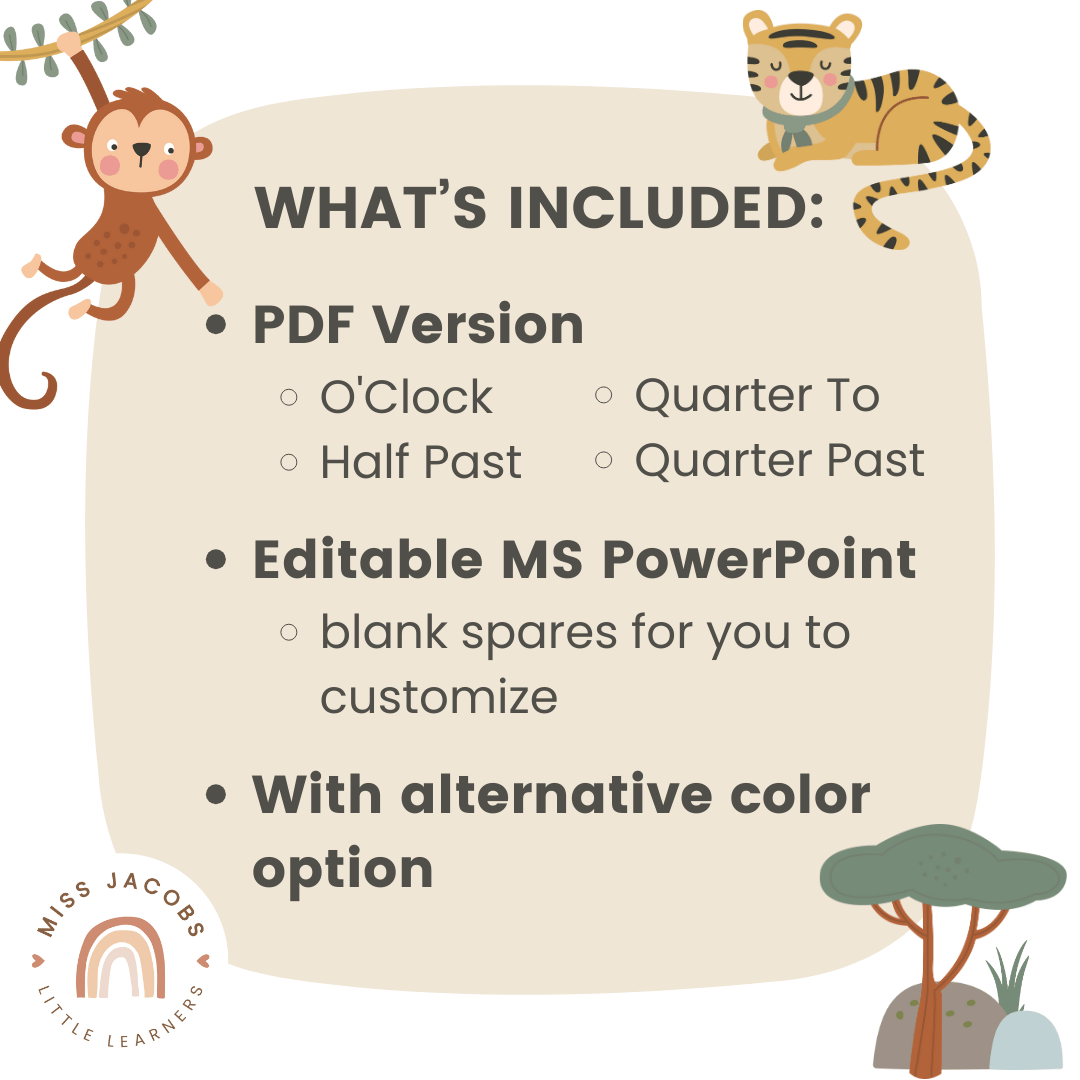 Time and Clock Posters | Cute Jungle Animals