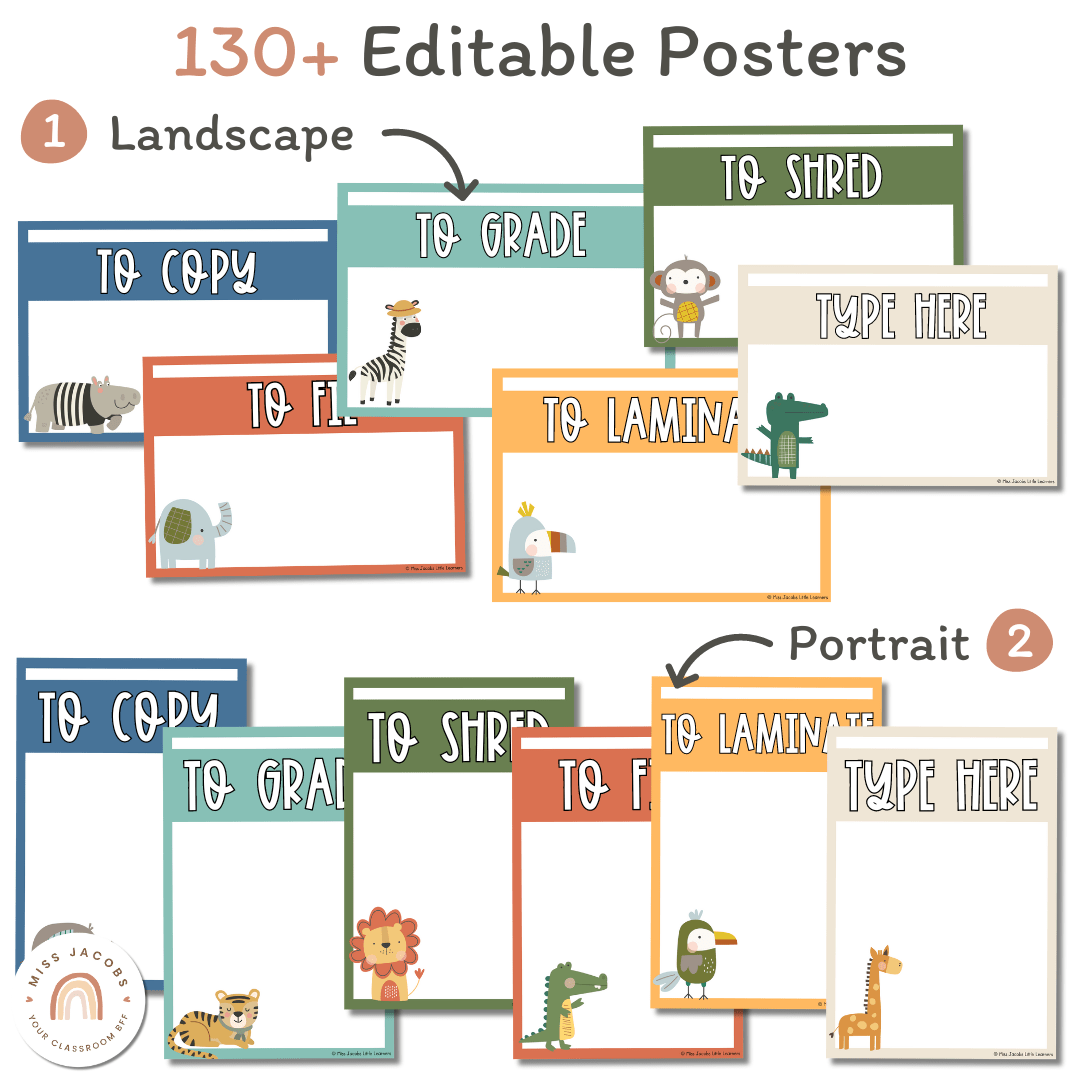 Editable Classroom Posters | Cute Jungle Animals