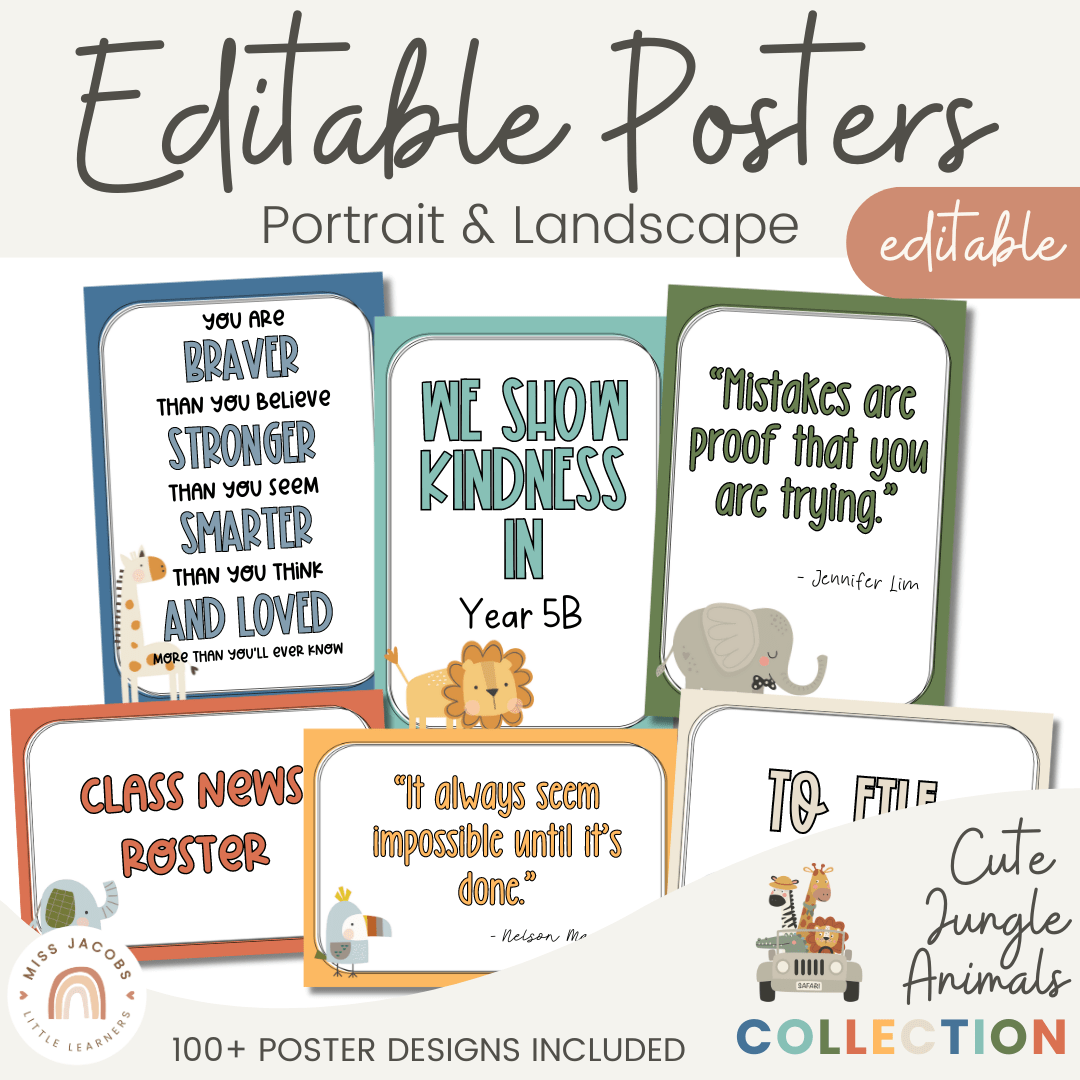 Editable Classroom Posters | Cute Jungle Animals