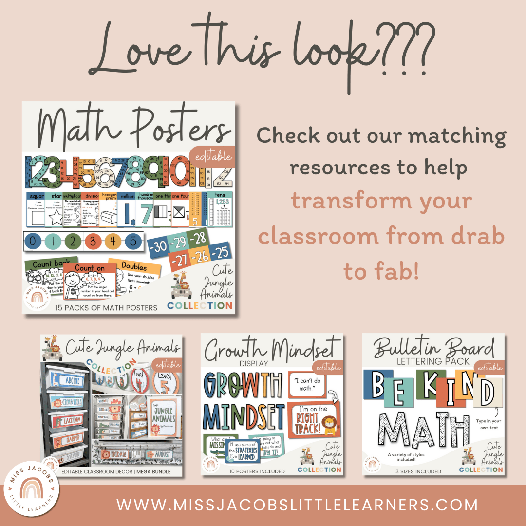 Cute Jungle Safari Animals English Posters Decor - Miss Jacobs