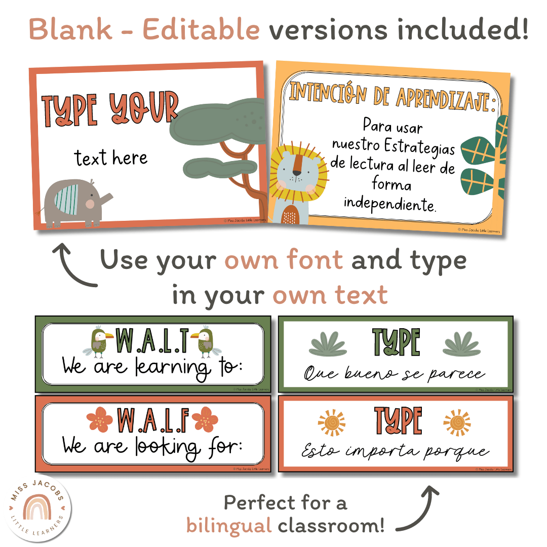 Learning Intentions Posters | Cute Jungle Animals