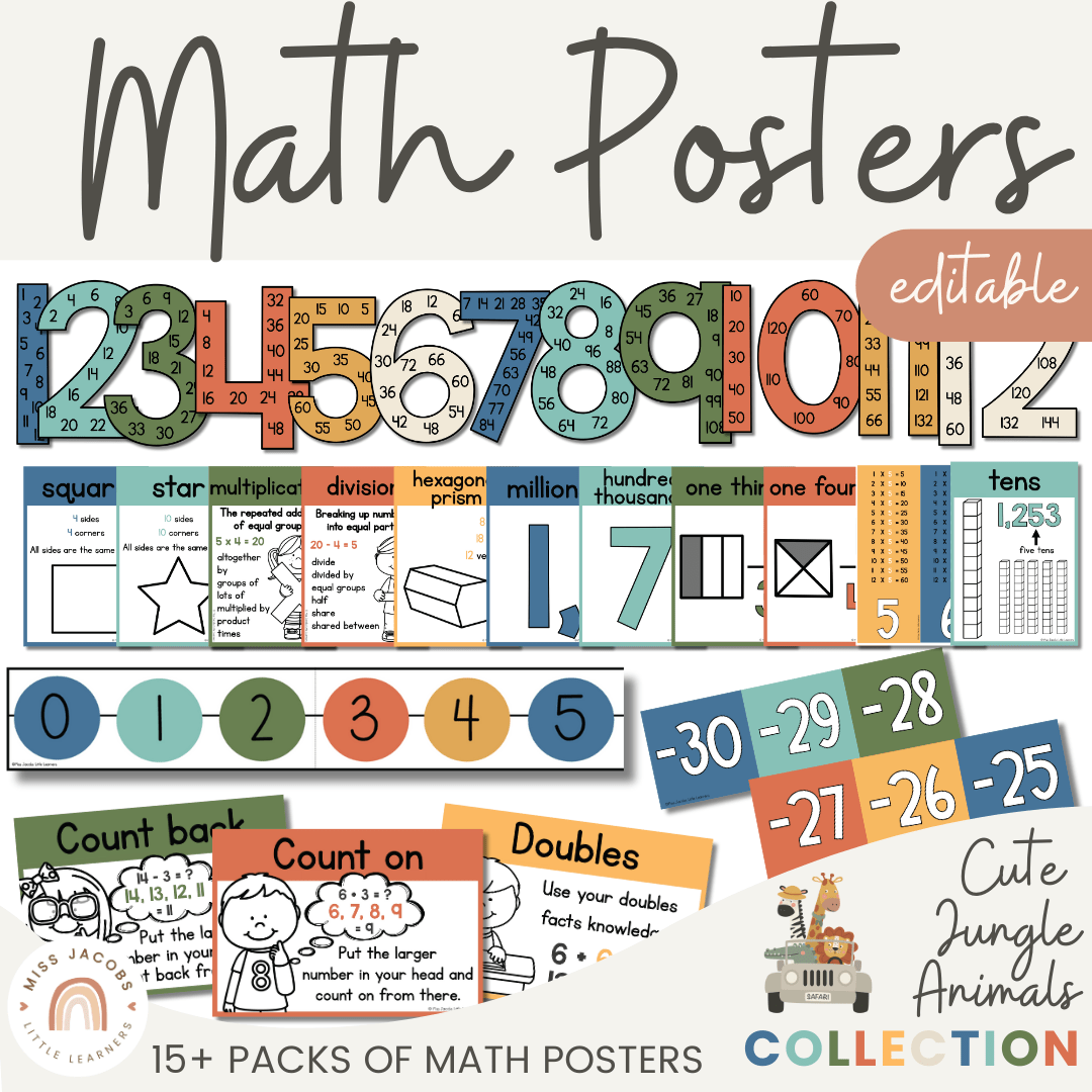 Math Posters Bundle | Cute Jungle Animals - Default Title - Miss Jacobs ...