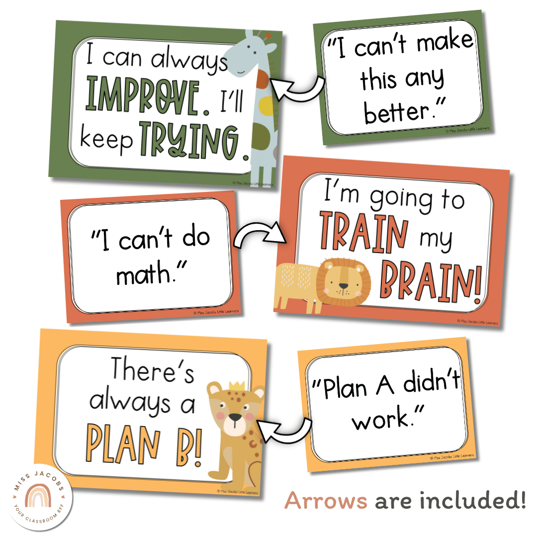 Modern Growth Mindset Display | Cute Jungle Animals