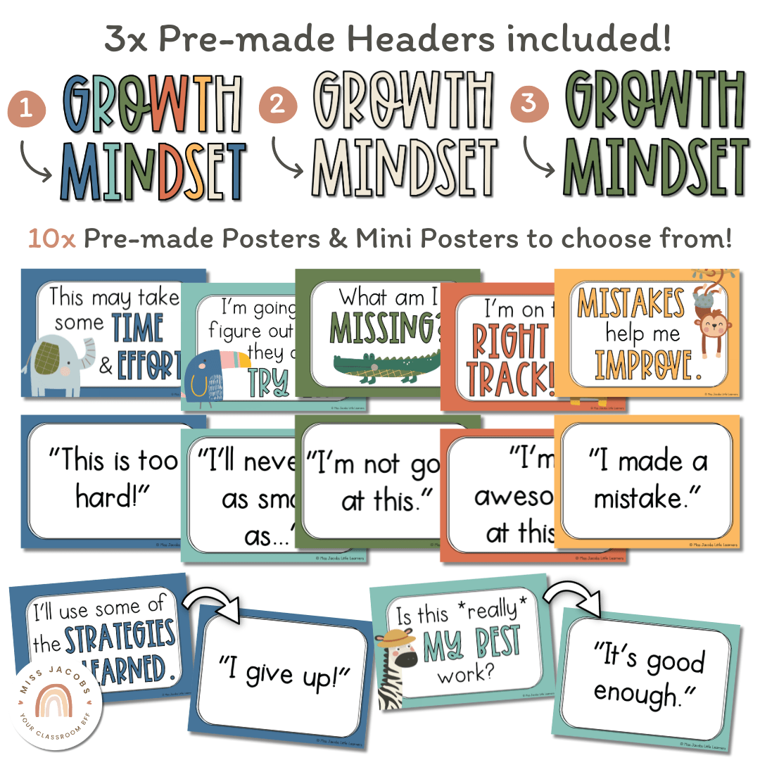 Modern Growth Mindset Display | Cute Jungle Animals