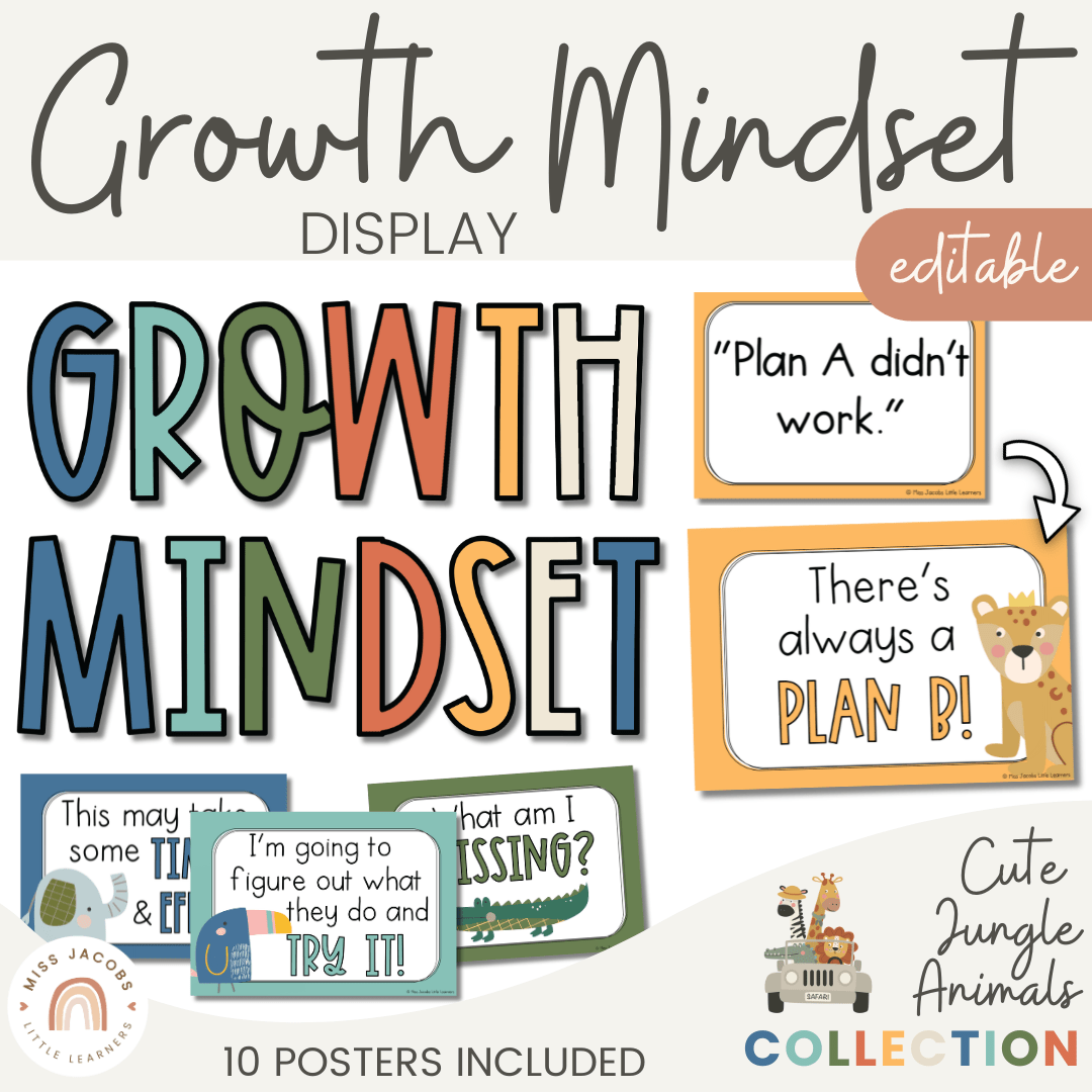 Modern Growth Mindset Display | Cute Jungle Animals