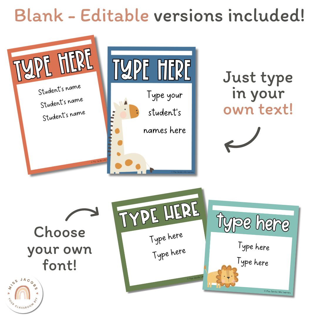 Reading Group Organizers & Labels | Cute Jungle Animals