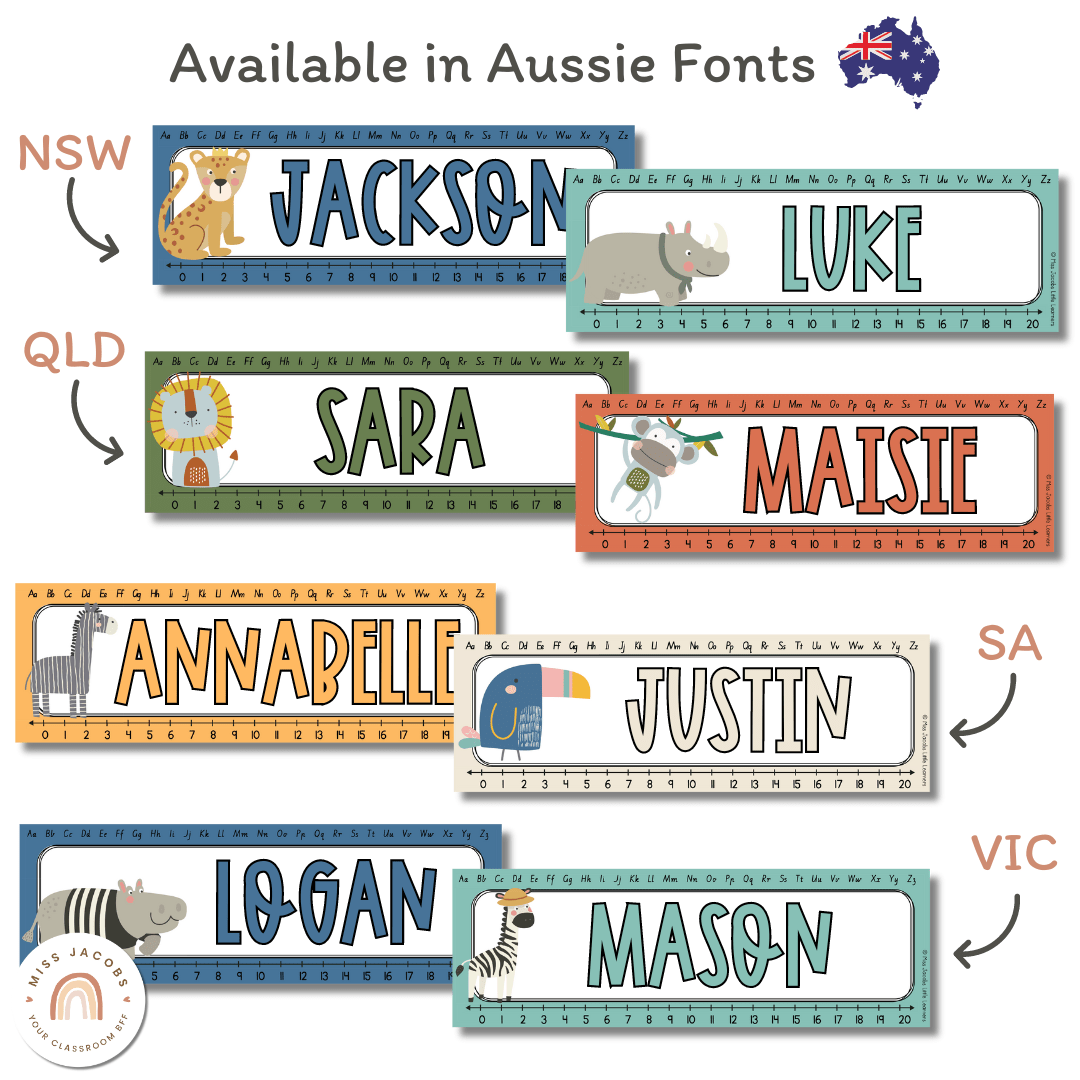 Student Desk Plates & Supply Labels | Cute Jungle Animals