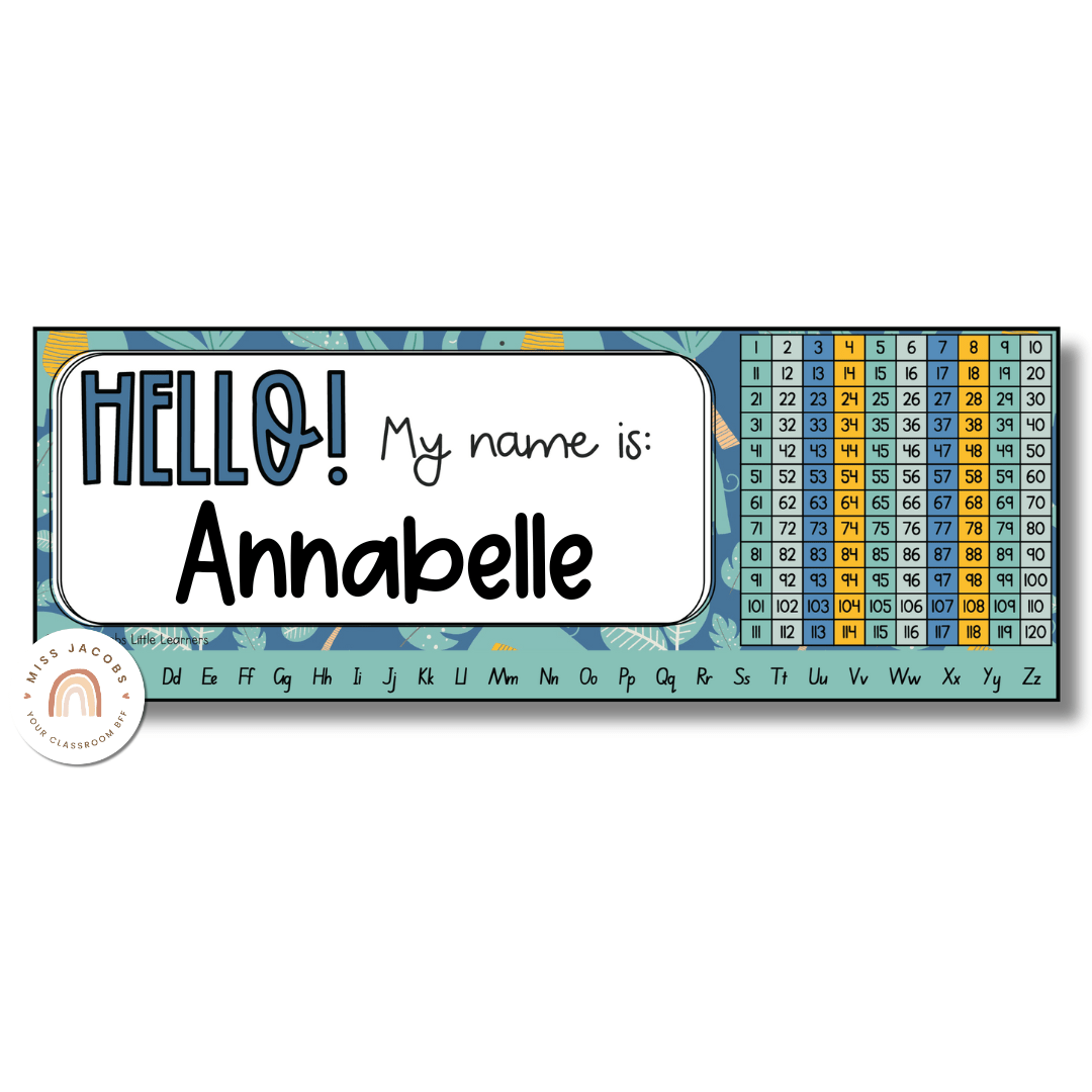 Student Desk Name Plate & Goals Mat - Cute Jungle Animals - MJLL