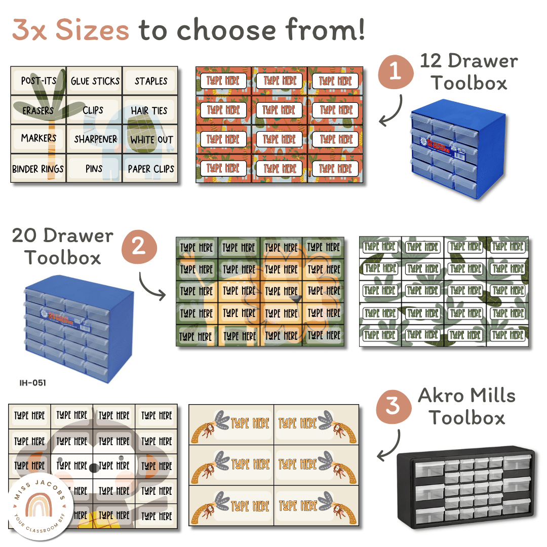 Teacher Toolbox Labels | Cute Jungle Animals