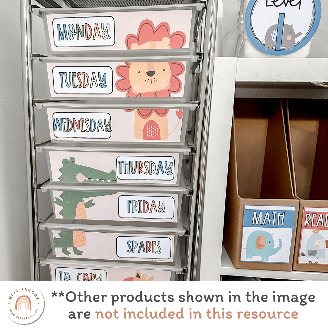 Teacher Trolley Labels | Cute Jungle Animals
