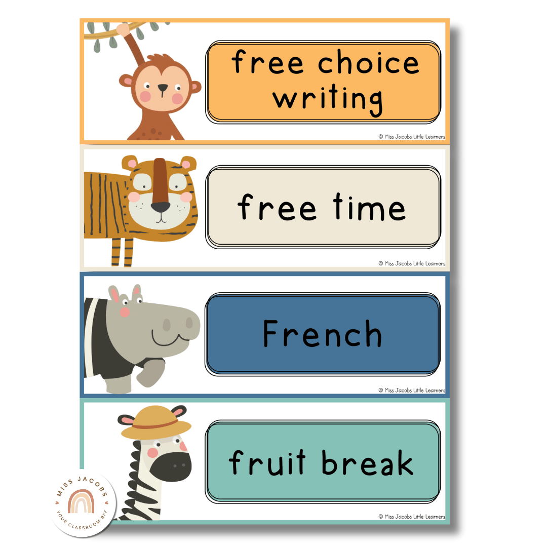 Visual Timetable and Daily Schedule | Cute Jungle Animals