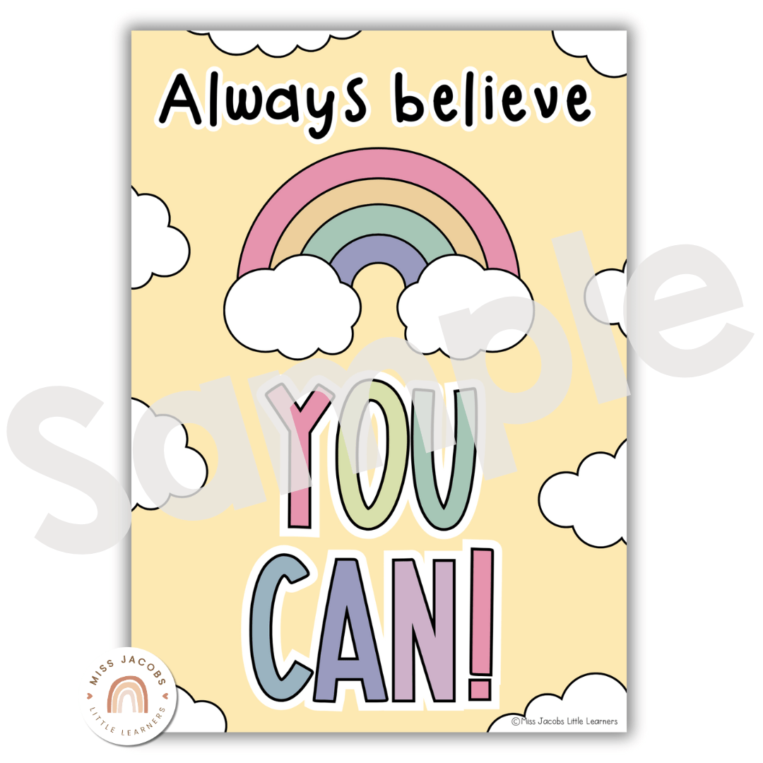 Motivational Classroom Posters - Cute Pastel Theme - Miss Jacobs