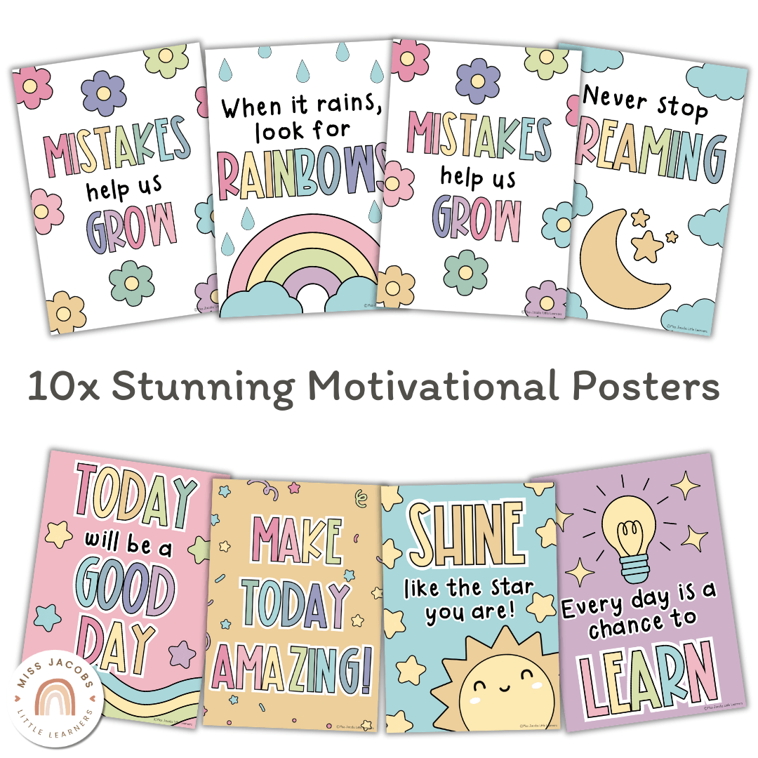 Motivational Classroom Posters - Cute Pastel Theme - Miss Jacobs