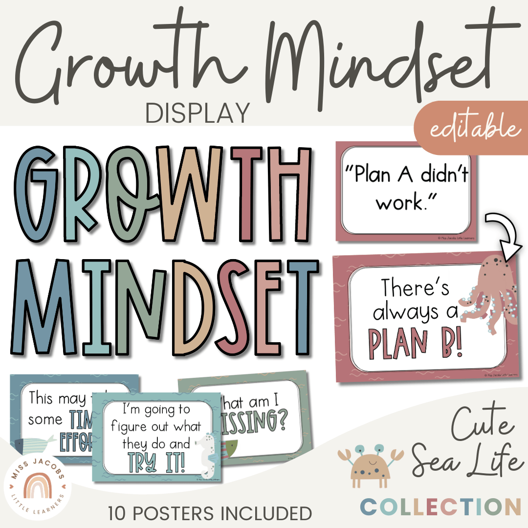 Growth Mindset Posters - Cute Sea Life Classroom Decor