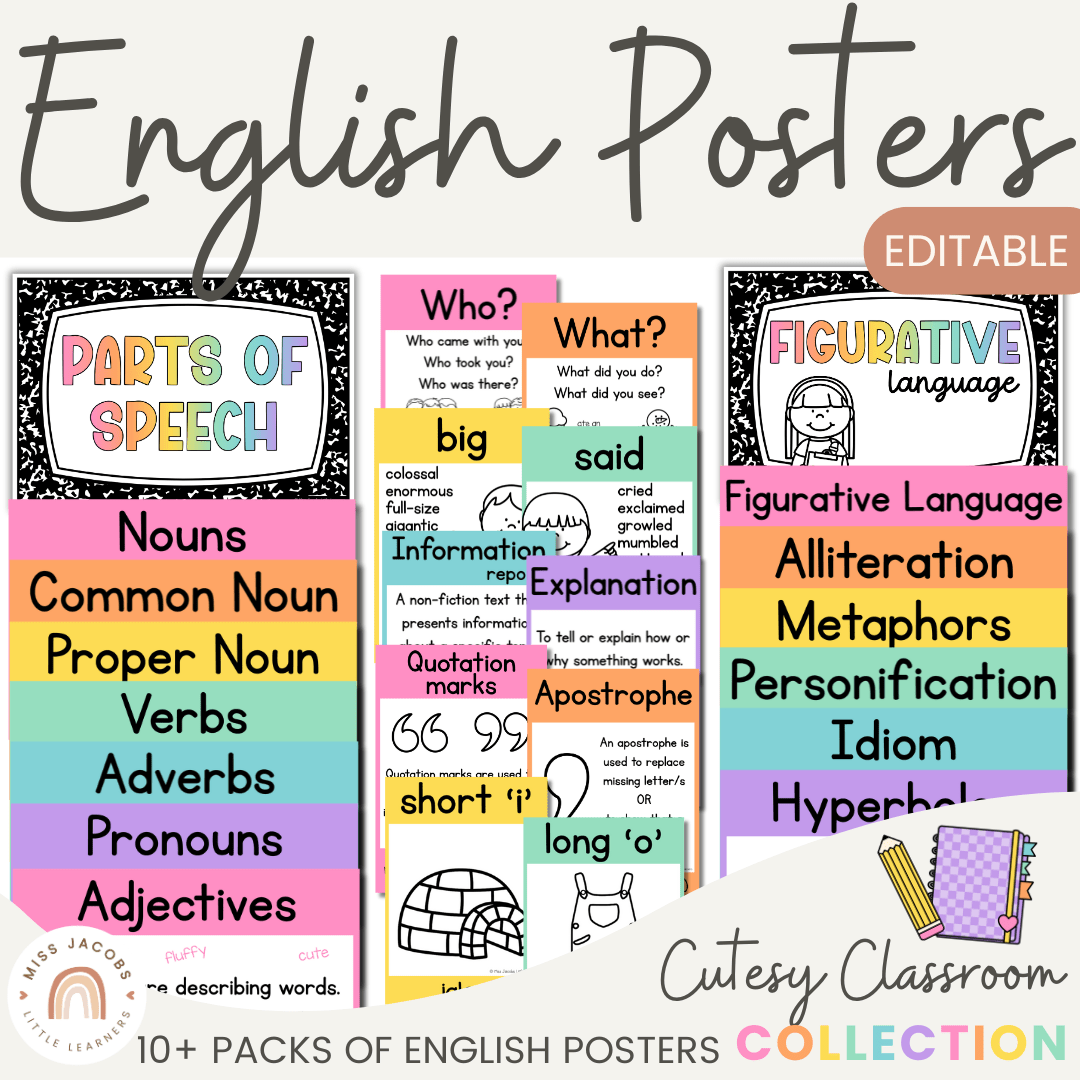 Cutesy Classroom English Posters Decor - Miss Jacobs Little Learners ...