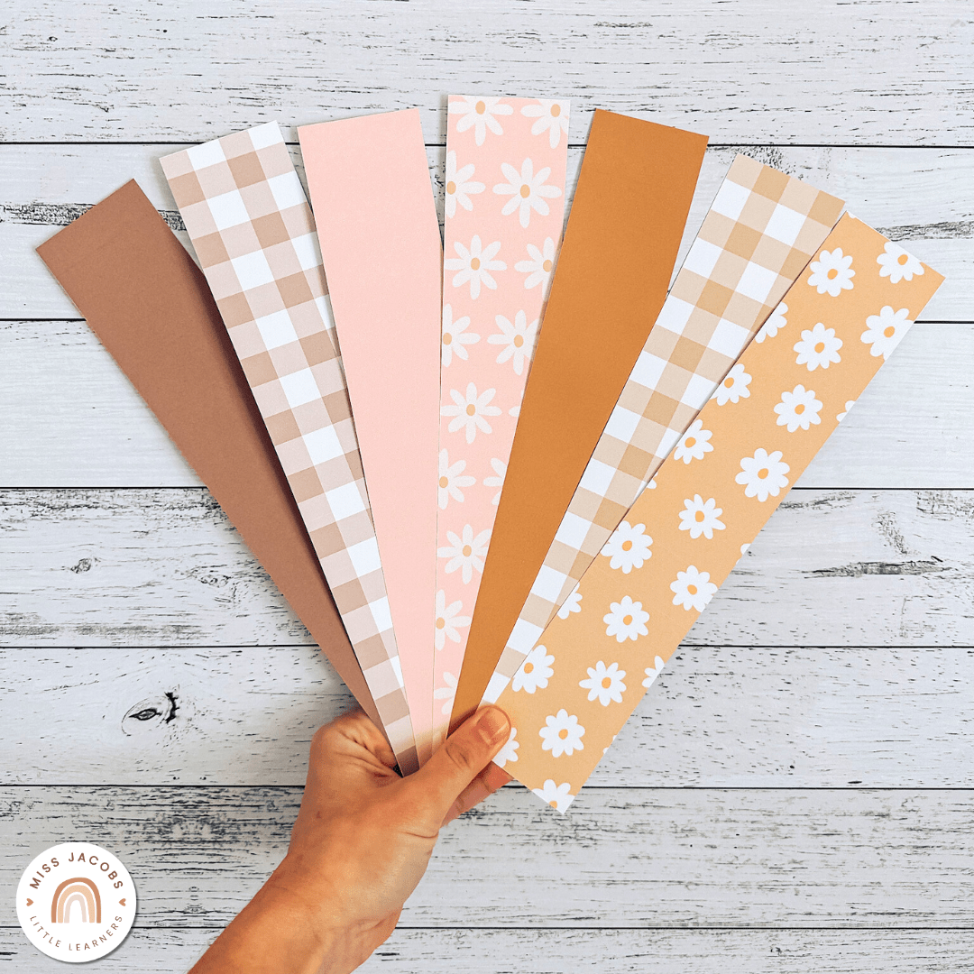 Bulletin Board Borders - Daisy Gingham Neutrals Decor