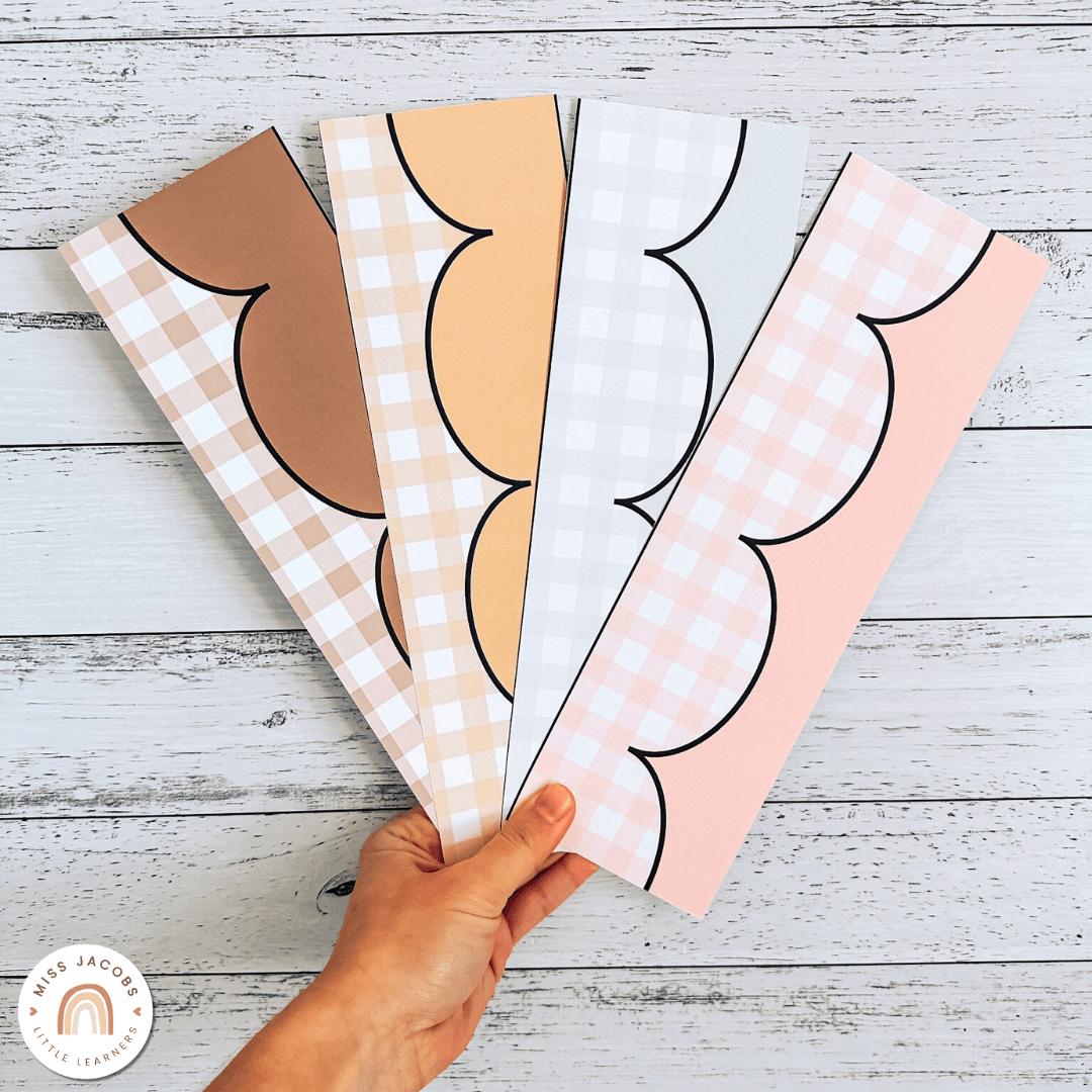 Bulletin Board Borders - Daisy Gingham Neutrals Decor