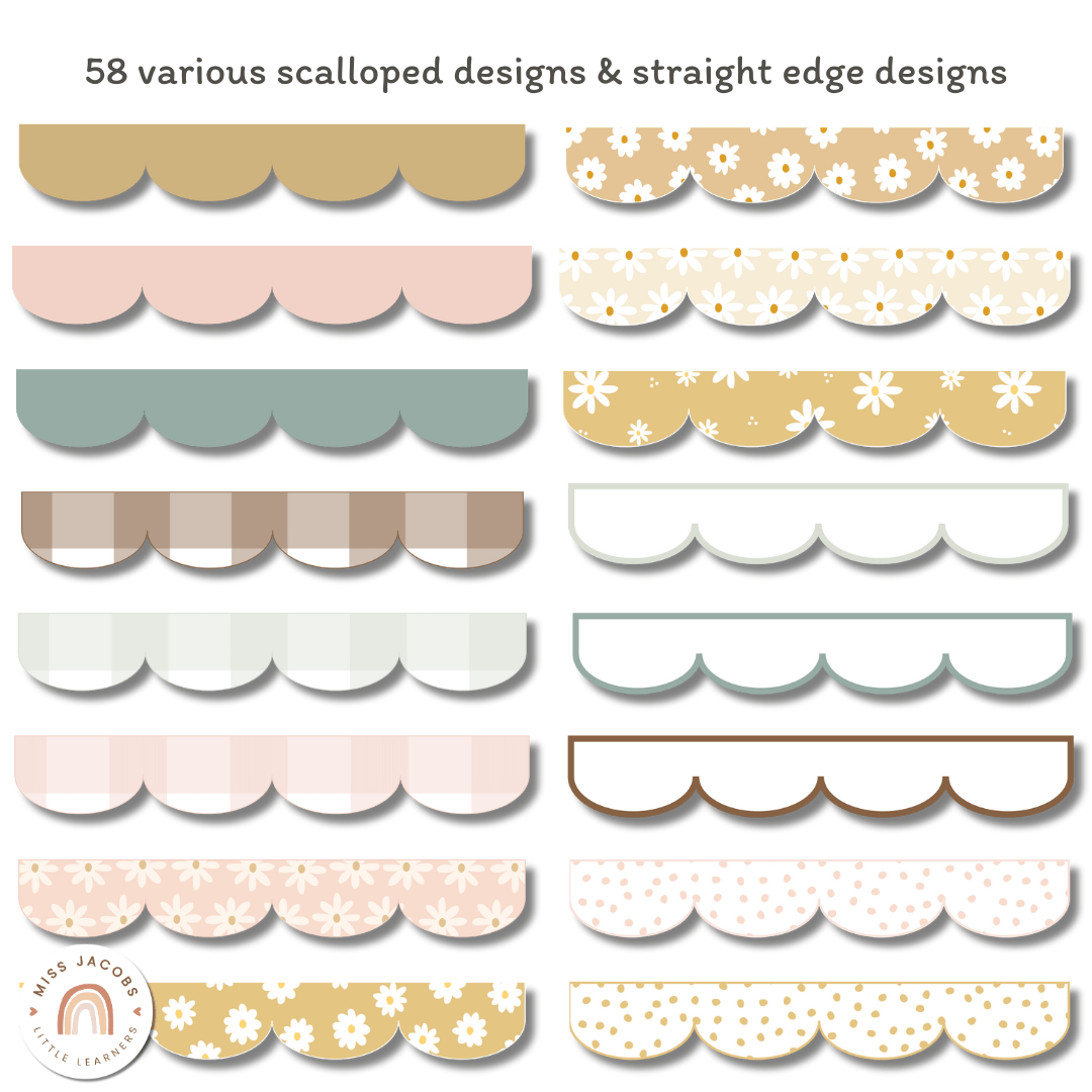 Bulletin Board Borders - Daisy Gingham Neutrals Decor