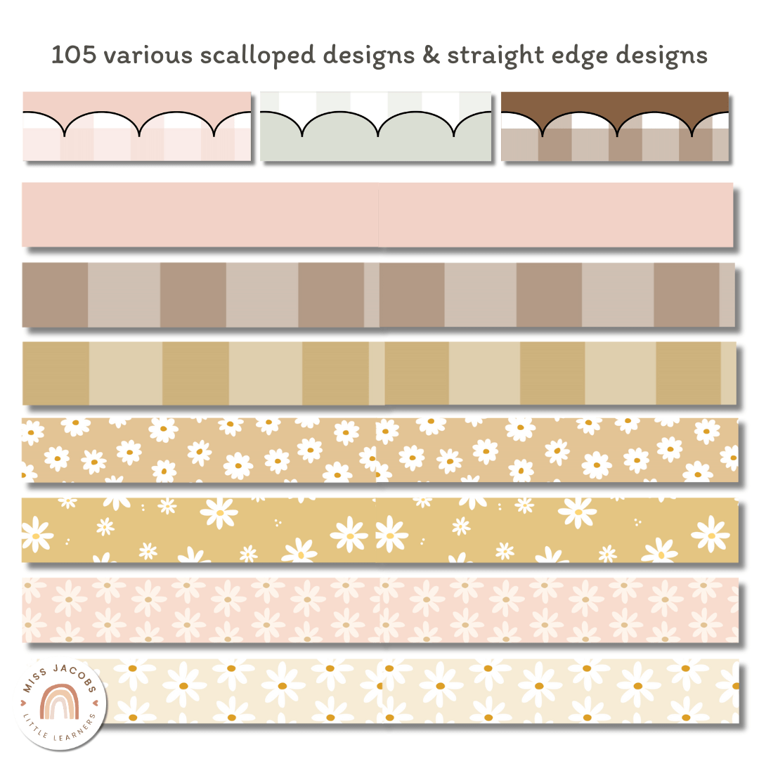 Bulletin Board Borders - Daisy Gingham Neutrals Decor