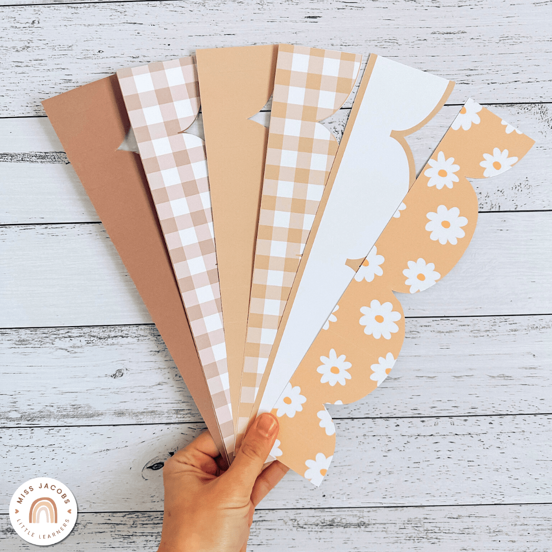Bulletin Board Borders - Daisy Gingham Neutrals Decor
