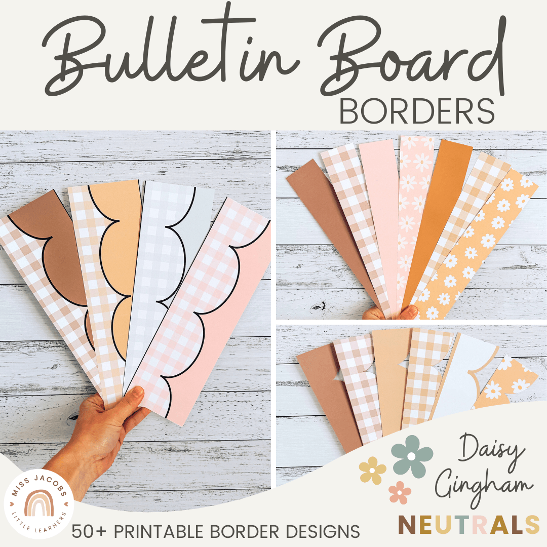 Bulletin Board Borders - Daisy Gingham Neutrals Decor