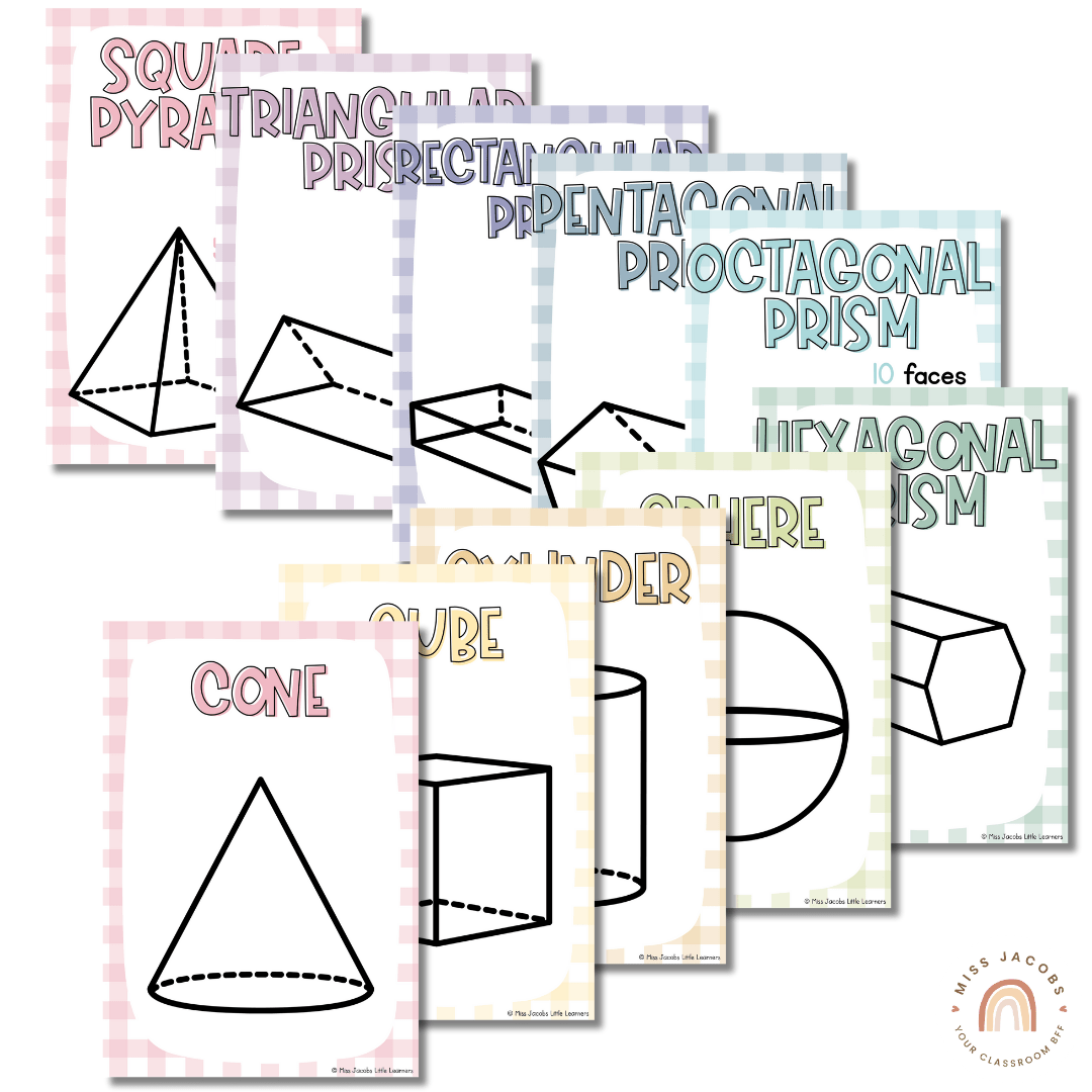 3D Shape Posters - Daisy Gingham Pastels Theme