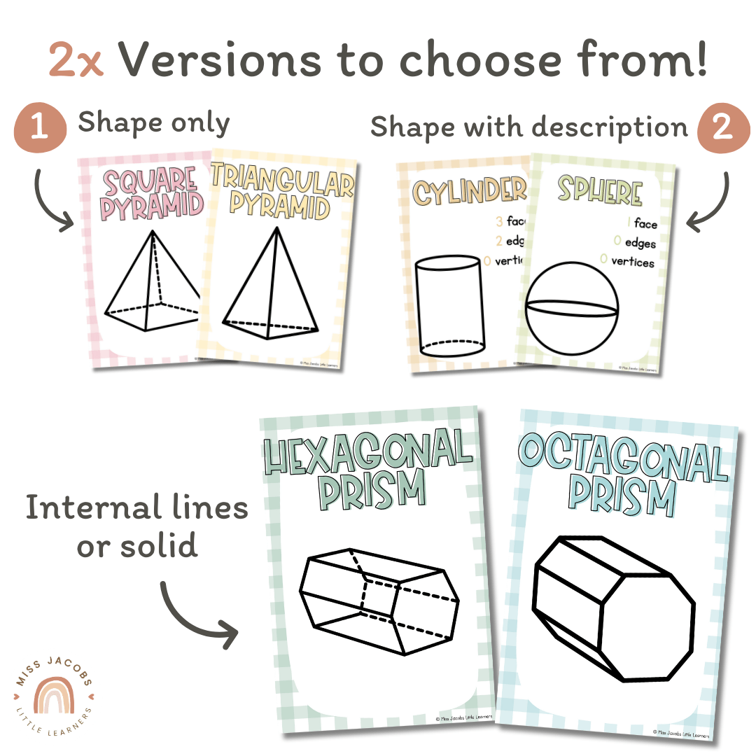 3D Shape Posters - Daisy Gingham Pastels Theme