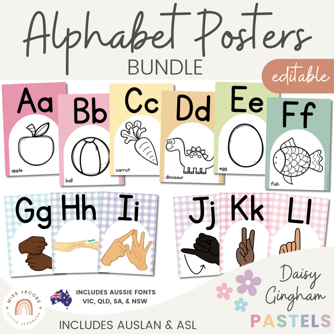 Alphabet Posters Bundle | Daisy Gingham Pastels
