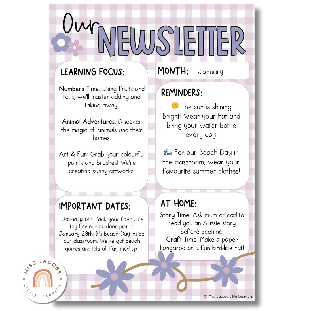 Classroom Newsletter Templates - Daisy Gingham Pastels Decor - Default ...