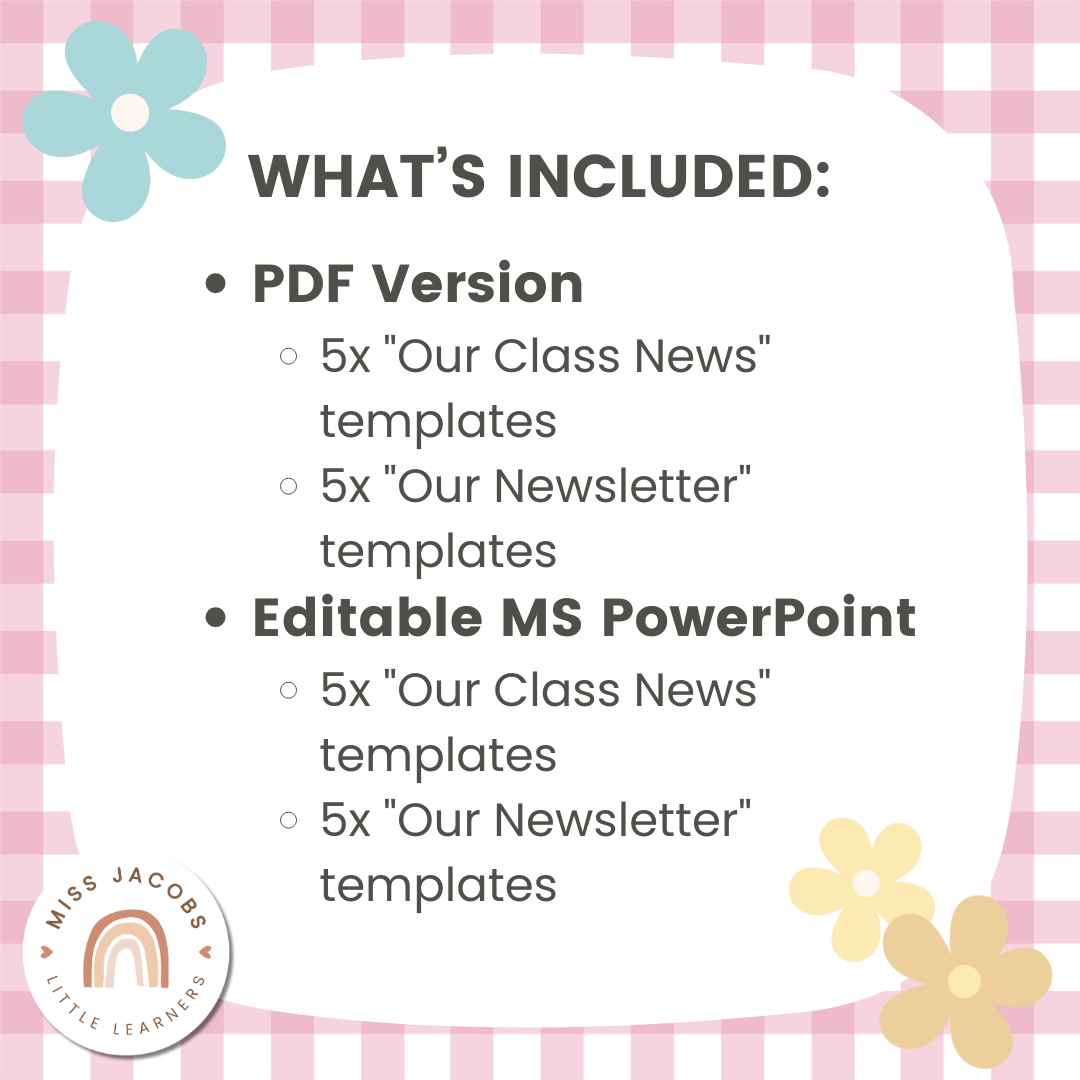 Classroom Newsletter Templates - Daisy Gingham Pastels Decor