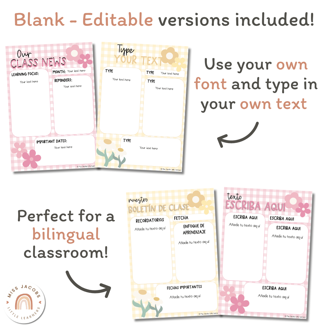 Classroom Newsletter Templates - Daisy Gingham Pastels Decor - Default ...